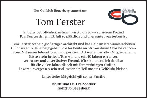 Traueranzeigen Von Tom Ferster Trauer Merkur De