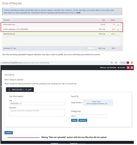 Drop Off Request Did Not Upload Of Files Files Not Uploaded Section Missing From Upload