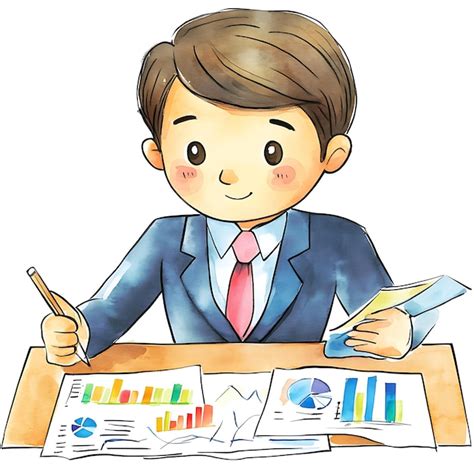 Cartoon Illustration Of A Businessman Analyzing Charts And Graphs Premium Ai Generated Image