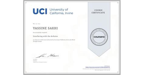 Yassine Sakhi On Linkedin Completion Certificate For Interfacing With The Arduino