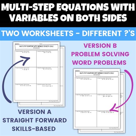 Solving Multi Step Equations Variables On Both Sides Differentiated