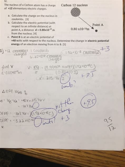 Solved IV The Nucleus Of A Carbon Atom Has A Charge Of 12 Chegg Com