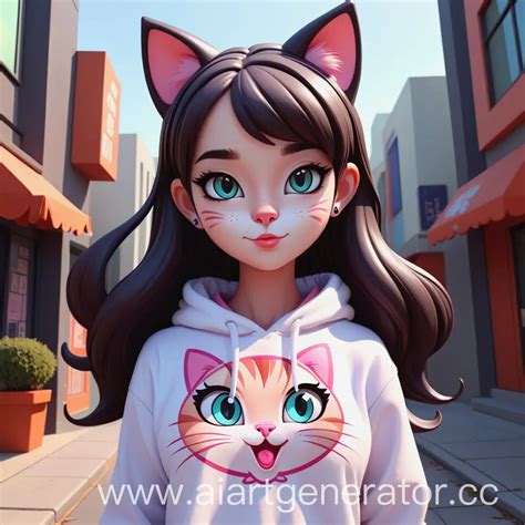 Adorable Cartoon Cat Girl With Playful Expression Ai Art Generator