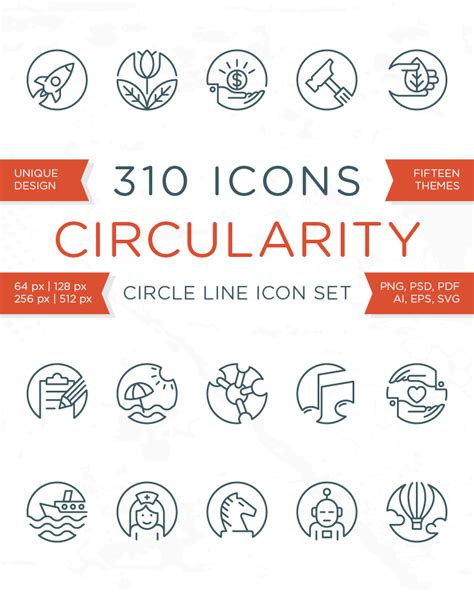 Circularity Circle Line Icons Set 74614 Templatemonster