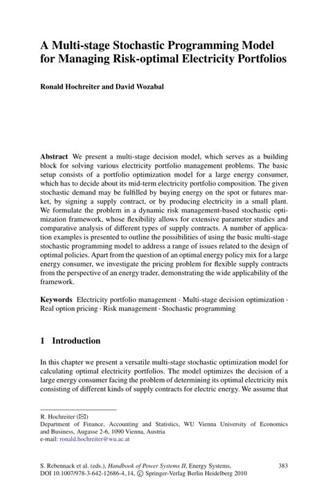 Pdf A Multi Stage Stochastic Programming Model For Managing Risk