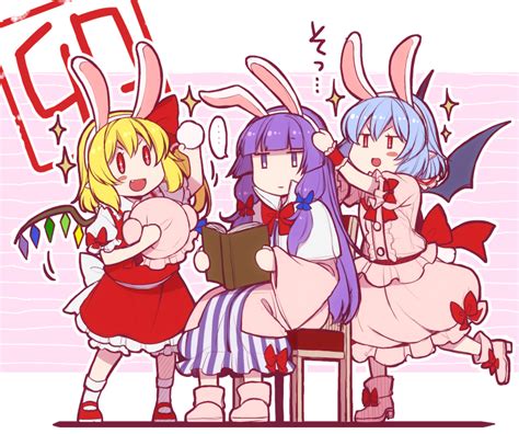 Eichi Yuu Flandre Scarlet Patchouli Knowledge Remilia Scarlet Touhou 3girls D
