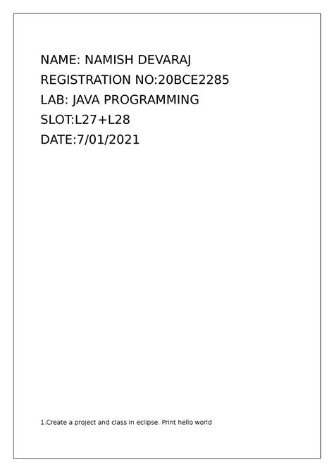 Java Exc 1 Java Name Namish Devaraj Registration No20bce Lab