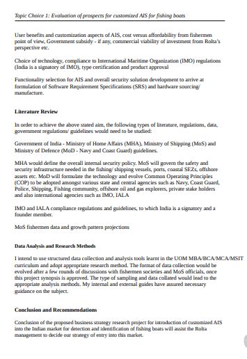 Mba Project Synopsis For University Of Mysore Uom