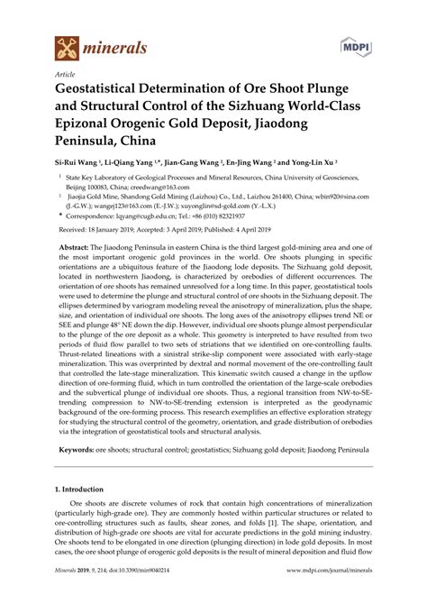 Pdf Geostatistical Determination Of Ore Shoot Plunge And Structural Control Of The Sizhuang