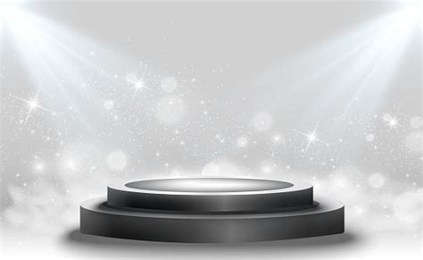 둥근 연단 받침대 또는 플랫폼 배경에 스포트라이트에 의해 조명 벡터 그림입니다 밝은 빛 위에서 빛 광고 장소 1위에 대한 스톡 사진 및 기타 이미지 Istock