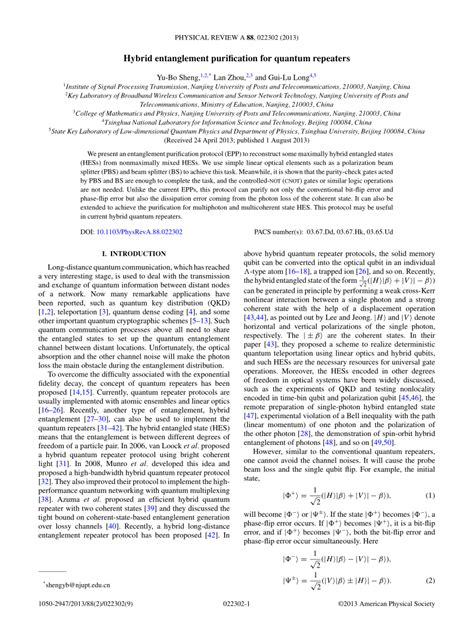 Pdf Hybrid Entanglement Purification For Quantum Repeaters