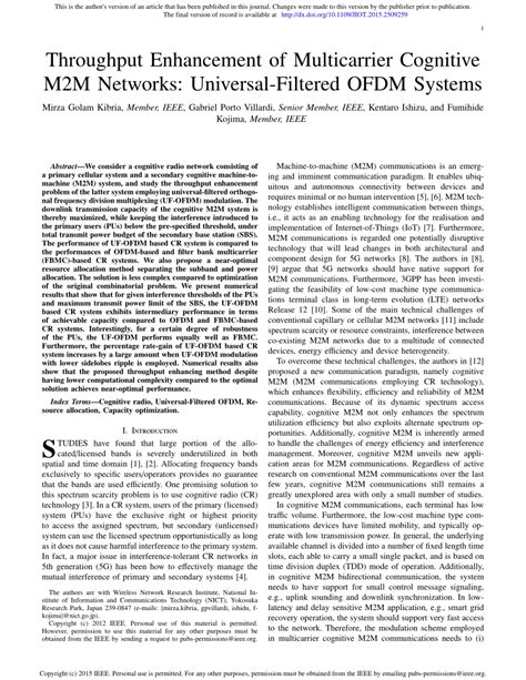 Pdf Throughput Enhancement Of Multicarrier Cognitive M2m Networks