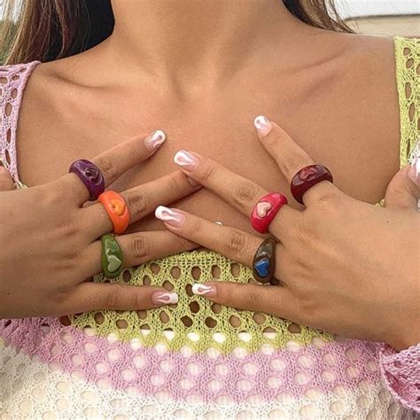 Simple Candy Color Three Dimensional Love Acrylic Retro Stacking Ring