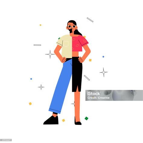 성별 다양성 개념은 흰색 배경에 고립 된 평등 포용성 및 정체성을 상징하는 평면 벡터 일러스트 레이 션에서 분할 캐릭터 디자인을 통해 묘사되었습니다 0명에 대한 스톡 벡터