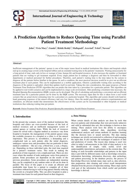 Pdf A Prediction Algorithm To Reduce Queuing Time Using Parallel Patient Treatment Methodology