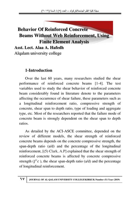 Pdf Behavior Of Reinforced Concrete Beams Without Web Reinforcement Using Finite Element Analysis