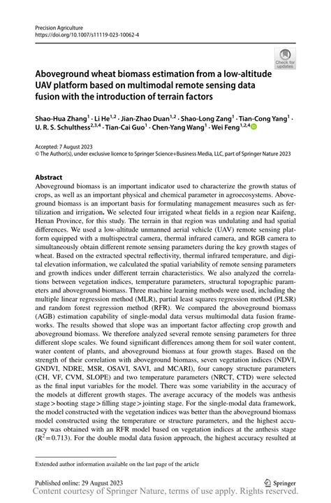 aboveground wheat biomass estimation from a low altitude uav platform