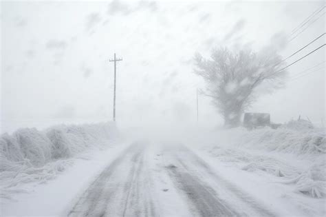 Premium Photo Blizzard Whiteout Conditions On A Rural Road