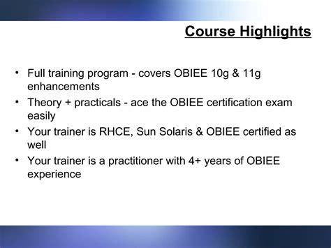 Obiee 11g Training Program Ppt Technology And Computing