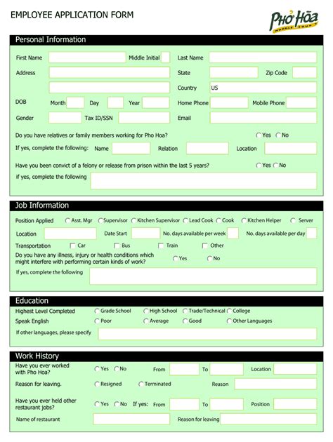 Pho Hoa Employee Form Fill And Sign Printable Template Online Us