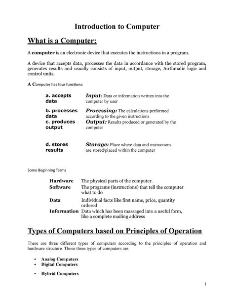 Lecture 1 New Computers Introduction To Computer What Is A Computer A Computer Is An Studocu