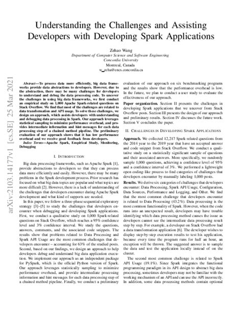Pdf Understanding The Challenges And Assisting Developers With Developing Spark Applications