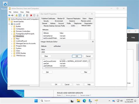 windows server 2025 active directory add unix attributes to accounts server world