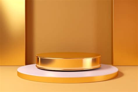 Золотой пьедестал на золотом фоне макет подиума для презентации продукта Премиум Ai