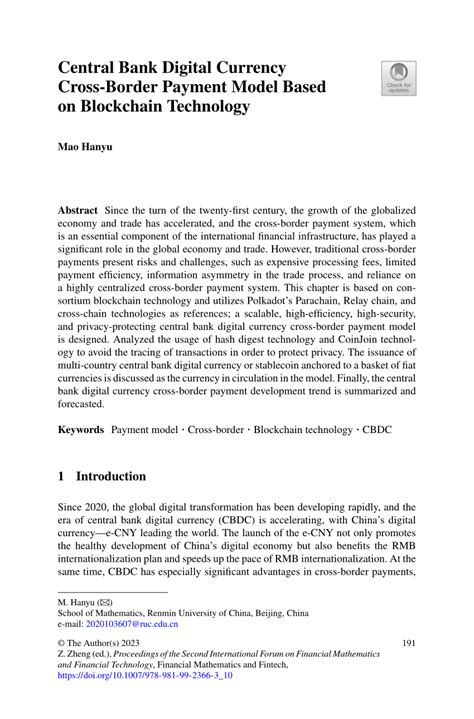 Pdf Central Bank Digital Currency Cross Border Payment Model Based On Blockchain Technology