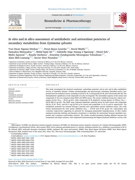 Pdf In Vitro And In Silico Assessment Of Antidiabetic And Antioxidant