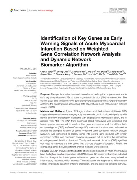 Pdf Identification Of Key Genes As Early Warning Signals Of Acute Myocardial Infarction Based