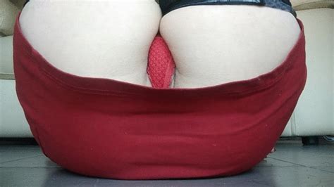Big Round Ass In Small Red Skirt And Asshole Very Close Up Slave Cum