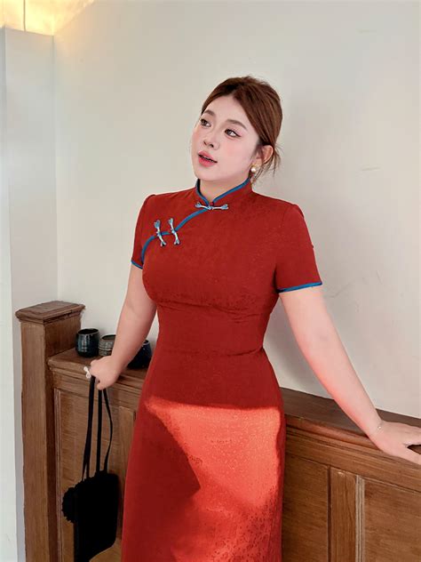 Plus Size Chinese Clothing Red Cheongsam Dress Hanfumodern