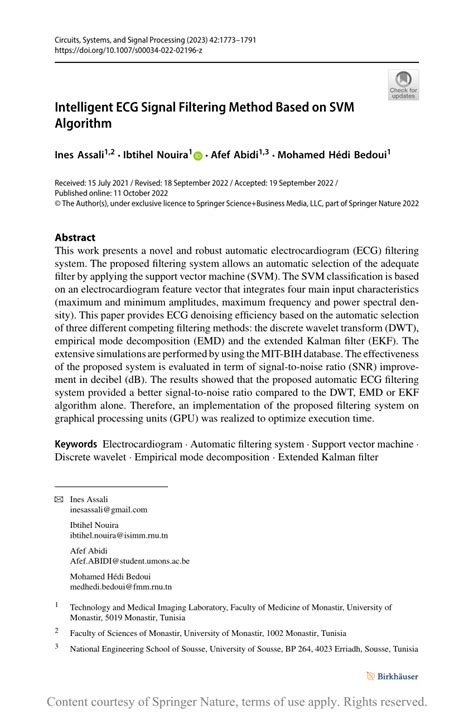 Intelligent Ecg Signal Filtering Method Based On Svm Algorithm Request Pdf