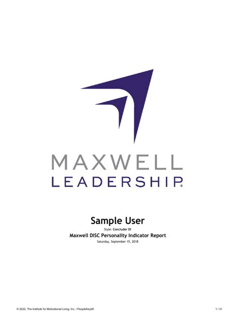 Maxwell Disc Personality Indicator Report Sample Pdf Motivation Motivational