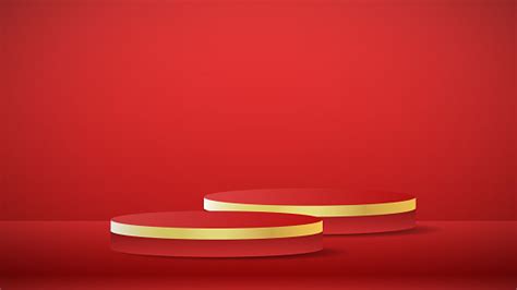 레드 와 골드 포디움 최소 추상적 인 배경 3d 단계 연단 디스플레이 제품 화장품을 보여주기 위해 스탠드 일러스트 3d 벡터 Eps 10 3차원 형태에 대한 스톡 벡터 아트