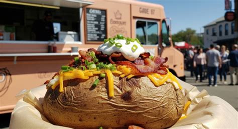 Loaded Baked Potato At A Food Truck Festival Stock Illustration
