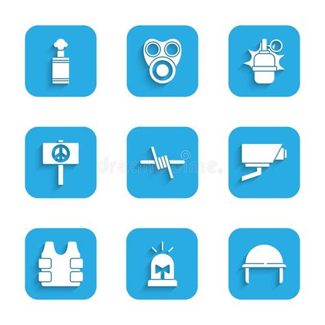 Set Barbed Wire Flasher Siren Military Helmet Security Camera Bulletproof Vest Peace Hand