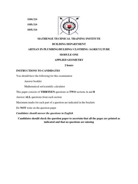 Applied Geometry Exam Pdf Circle Triangle