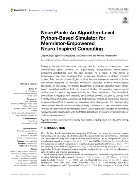 Pdf Neuropack An Algorithm Level Python Based Simulator For Memristor Empowered Neuro