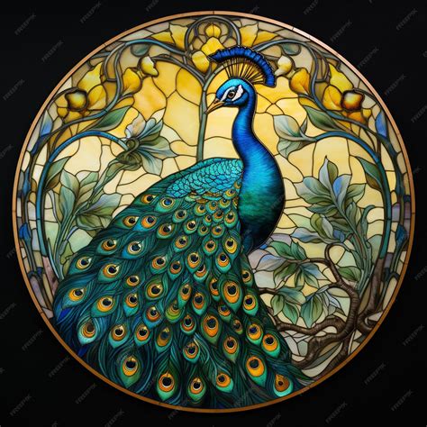 Stained Glass Panels Depicting Peacock Premium Ai Generated Image