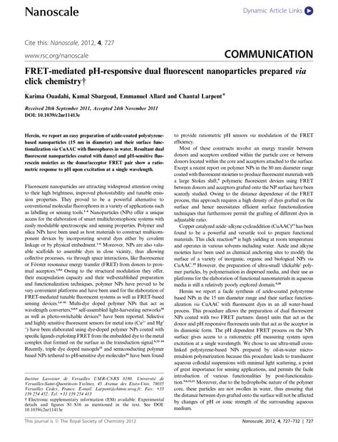 Pdf Fret Mediated Ph Responsive Dual Fluorescent Nanoparticles