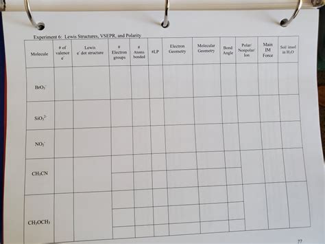 Solved Experiment 6 Lewis Structures Vsepr And Polarity