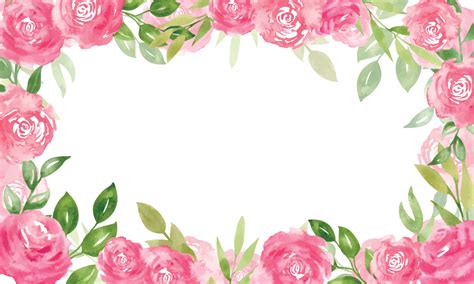 Watercolor Floral Rectangular Frame With Pink Rose Flowers And Green