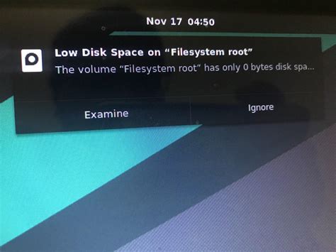 low disk space on “filesystem root” 0 bytes r archlinux