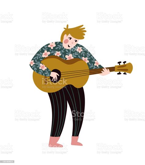 기타와 함께 낭만적인가 수 음악 축제에 대 한 벡터 일러스트입니다 밝은 포스터 디자인입니다 민속 및 민족 음악가 흰색 배경에 고립 가수에 대한 스톡 벡터 아트 및 기타