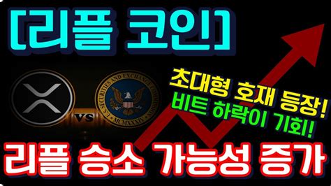 리플 코인 비트는 하락하는데 리플은ㅣ드디어 Sec 승소 대형 호재 등장 Youtube
