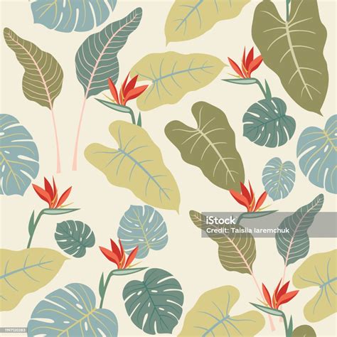 열대 식물과 꽃 추상 원활한 패턴 종이 커버 직물 인테리어 장식 및 기타 사용자를위한 현대적인 이국적인 디자인 0명에 대한 스톡 벡터 아트 및 기타 이미지 Istock
