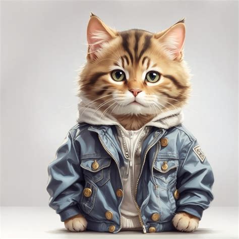 Ilustración Pop De Un Gato Con Una Chaqueta Foto Premium