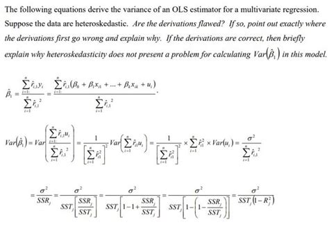 Solved The Following Equations Derive The Variance Of An Ols
